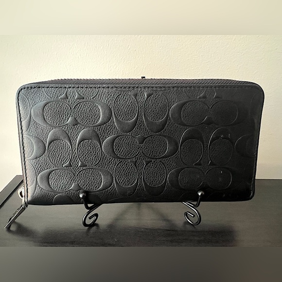 Coach | Bags | Coach Black Signature Monogram Long Zip Wallet | Poshmark